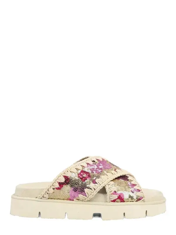 Mou Floral Criss-cross Sandals - Neutrals