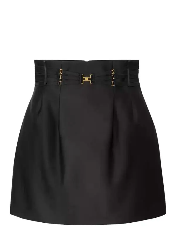 Elisabetta Franchi Satin Mini Skirt With Buckle - Black