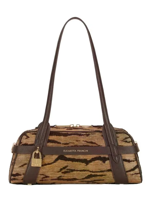 Elisabetta Franchi Tiger Stripe Padlock Shoulder Bag - Neutrals