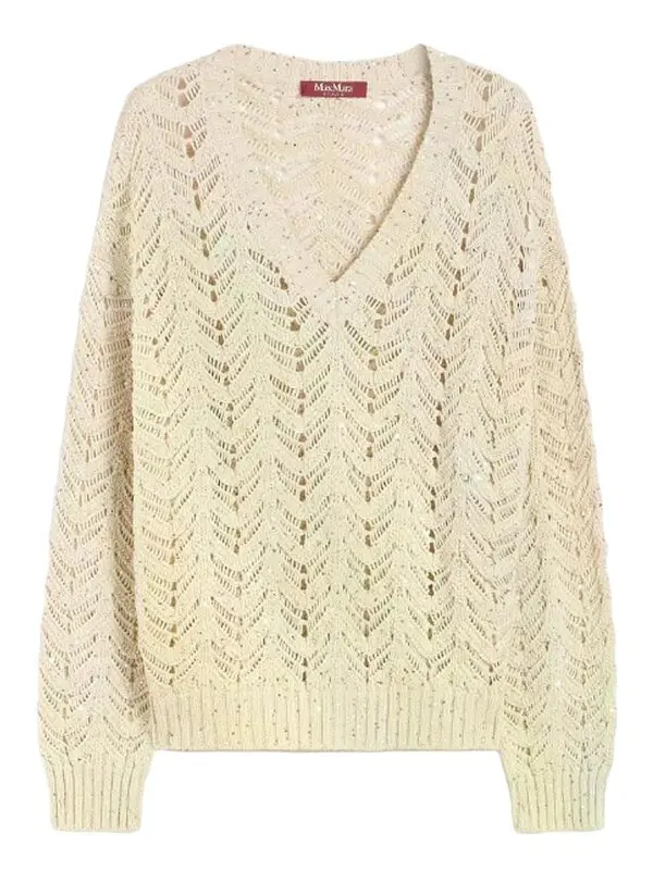 Max Mara Openwork V-neck Sweater - Neutrals