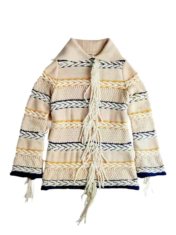 TOD'S Striped Cardigan With Fringe - Neutrals