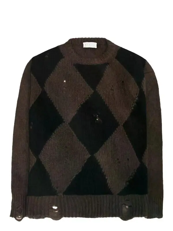 PAURA Orfei Argyle Distressed Sweater - Brown