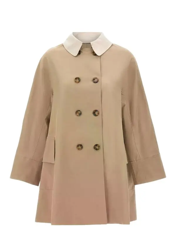 ELENA MIRO` Double-breasted Coat With Contrasting Collar - Neutrals