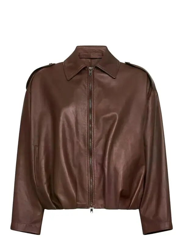 SALVATORE SANTORO Shirt Collar Leather Jacket - Brown