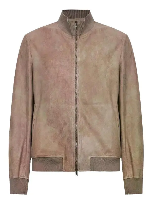 SALVATORE SANTORO Ribbed Knit Collar Leather Jacket - Neutrals
