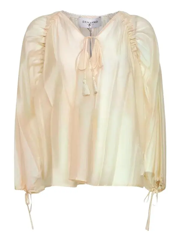 ERMANNO FIRENZE Tie-neck Gathered Blouse - Neutrals