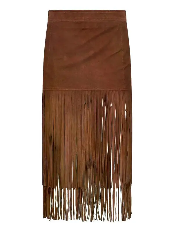 ERMANNO FIRENZE Fringed Midi Skirt - Brown