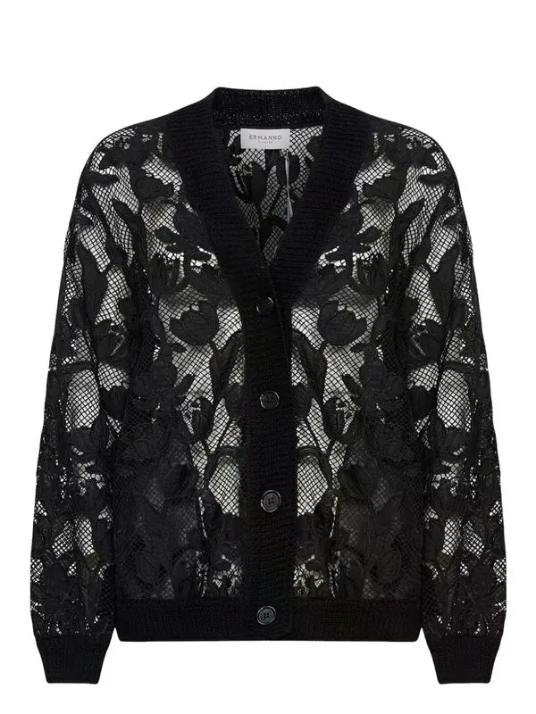 ERMANNO FIRENZE Floral-motif Cardigan - Black