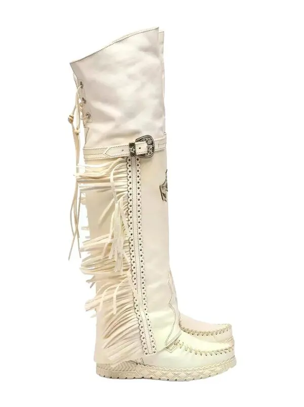 EL VAQUERO Coleen Fringed Buckle-strap Boots - White