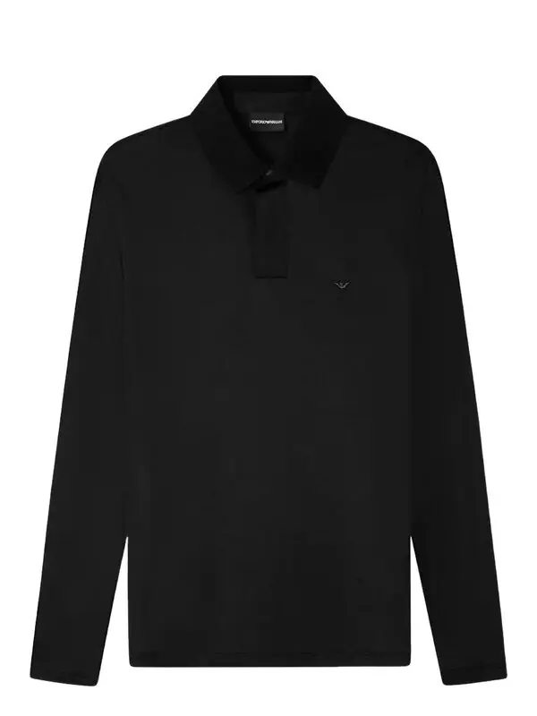Emporio Armani Long Sleeve Logo Polo Shirt - Black