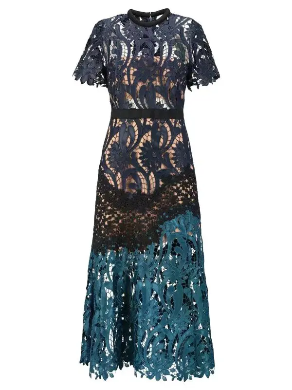 SELF-PORTRAIT Lace Two-toned Dress - Blue
