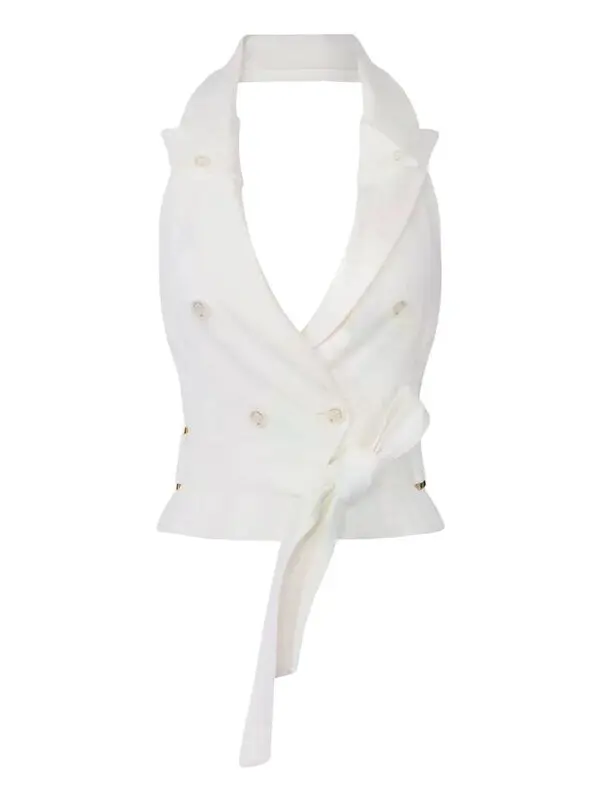 Elisabetta Franchi Halter Neck Collared Waistcoat - White