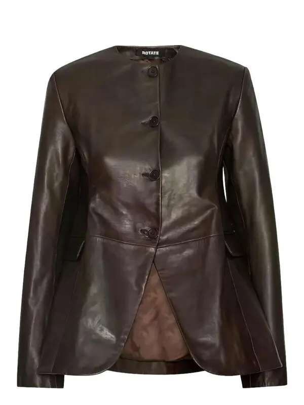 ROTATE BY BIRGER CHRISTENSEN Flared Leather Jacket - Brown