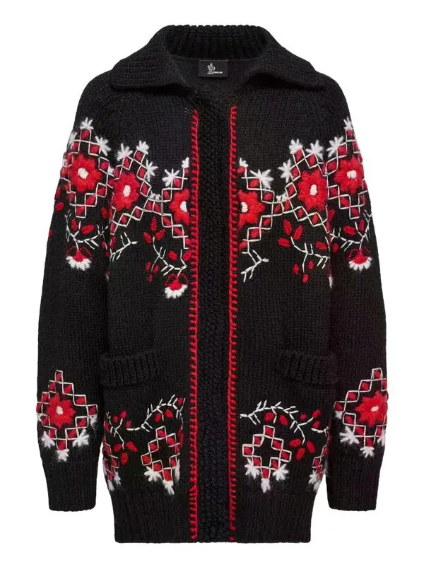 Moncler Flower-embroidered Cardigan - Black