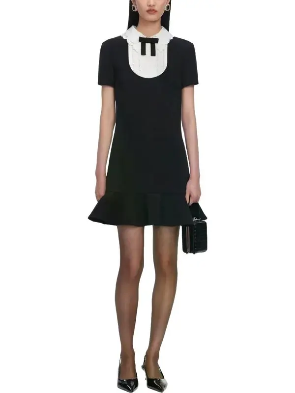 SELF-PORTRAIT Embroidered Bow Collar Dress - Black