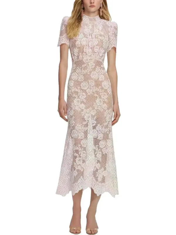 SELF-PORTRAIT Lace Crystals Midi Dress - Pink