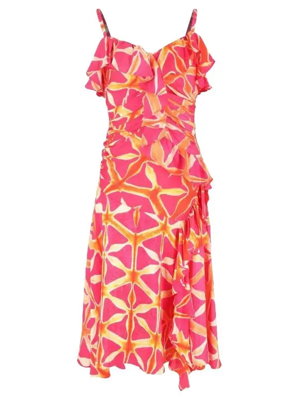 Ulla Johnson Zoya Ruffled Printed Midi Dress - Pink