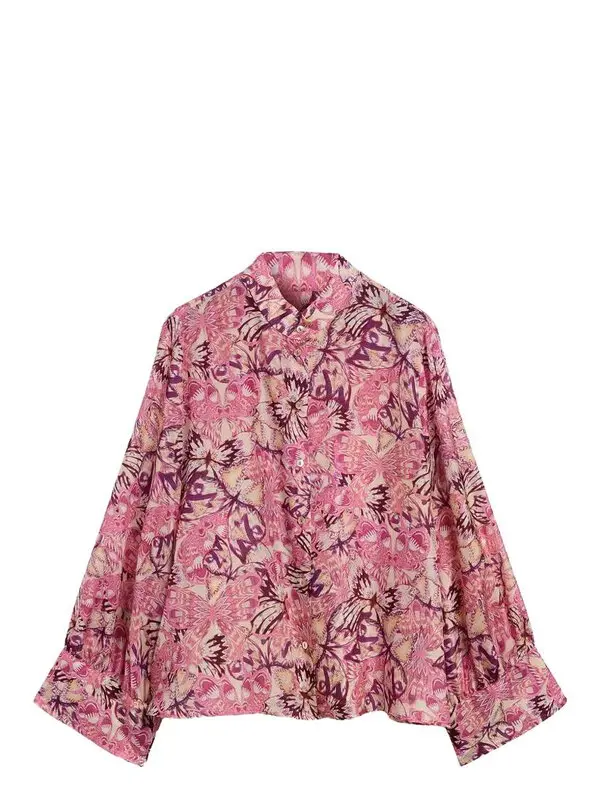 Momoni Franklin Printed Habutai Shirt - Pink