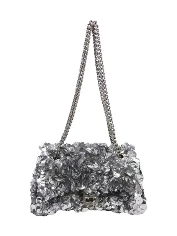 Balenciaga Small Crush Sequined Chain Shoulder Bag - Silver