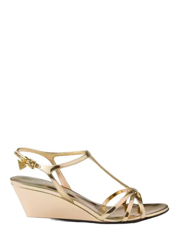 Prada Metallic Wedge Sandals - Gold