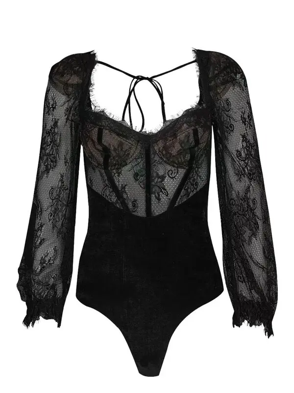 PatBO Lace Open-back Bodysuit - Black