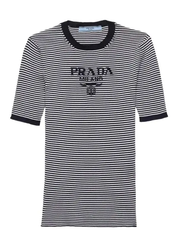 Prada Striped Silk Crew-neck Sweater - Blue