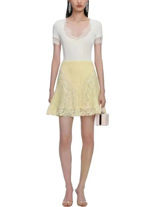 SELF-PORTRAIT Lace Trim Mini Skirt - Yellow