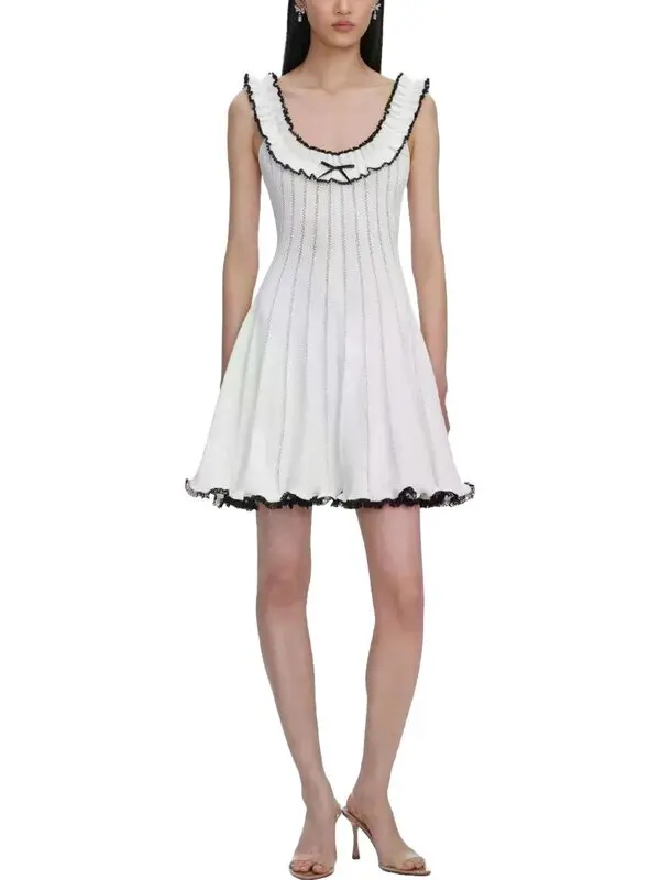 SELF-PORTRAIT Ruffled Bow Mini Dress - White