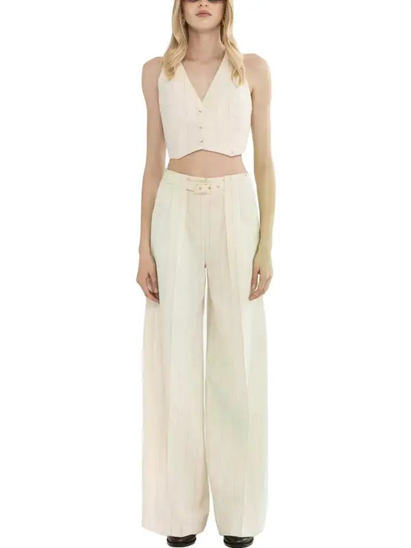 NISSA Cropped Cotton Waistcoat - Cream Pinstripe