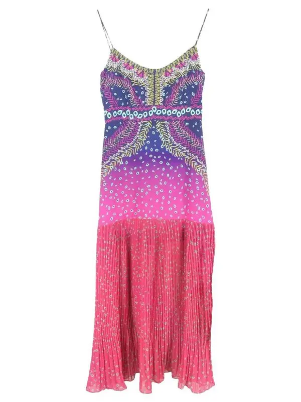 Saloni Printed Pleated Midi Dress - Pink