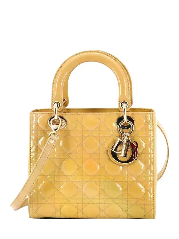 Dior Lady Medium Satchel Cannage Quilt Patent - Yellow