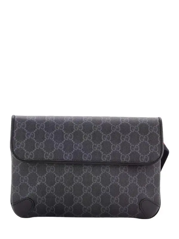 Gucci Web Flap Gg Coated Canvas Belt Bag - Black