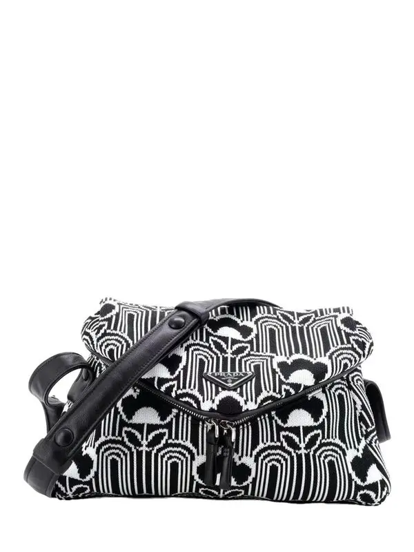 Prada Signaux Jacquard Knit Hobo Bag - Black