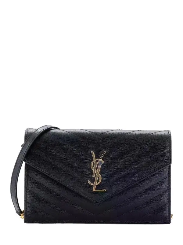 Saint Laurent Classic Monogram Wallet On Chain Matelasse Chevron Leather Small Crossbody Bag - Black
