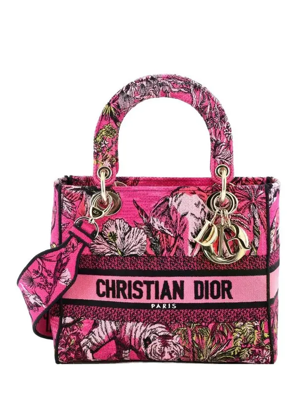 Dior Lady D-lite Embroidered Canvas Medium Satchel - Pink