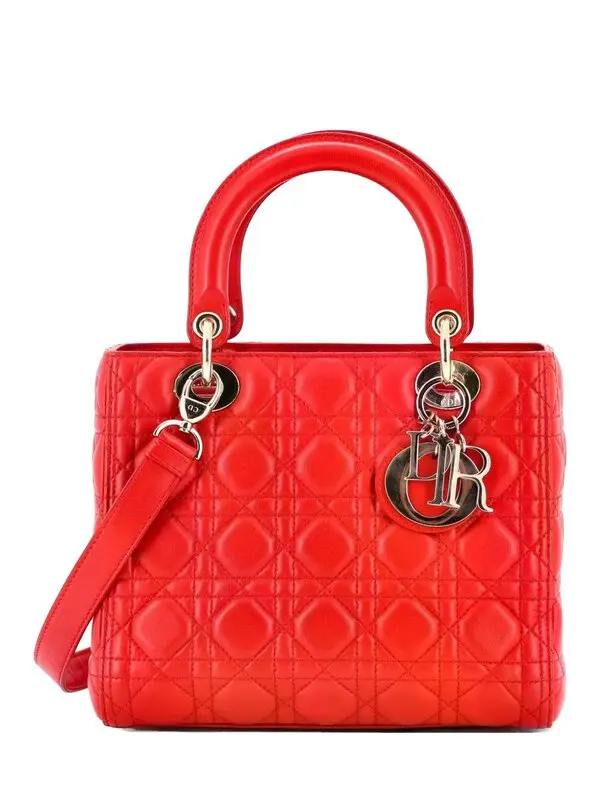 Dior Lady Cannage Quilt Lambskin Medium Satchel - Red