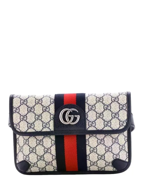 Gucci Ophidia Flap Gg Coated Canvas With Leather Belt Bag - Blue