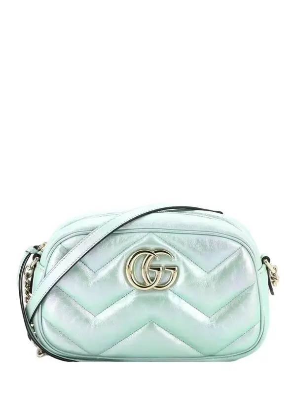 Gucci Gg Marmont Chevron Iridescent Leather Small Shoulder Bag - Green