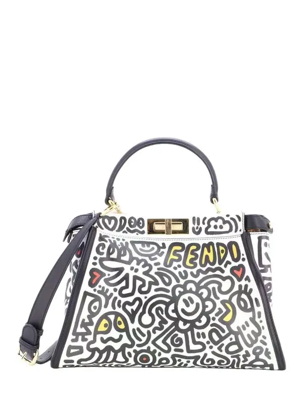 Fendi Peekaboo Iconic Printed Leather Satchel - Black