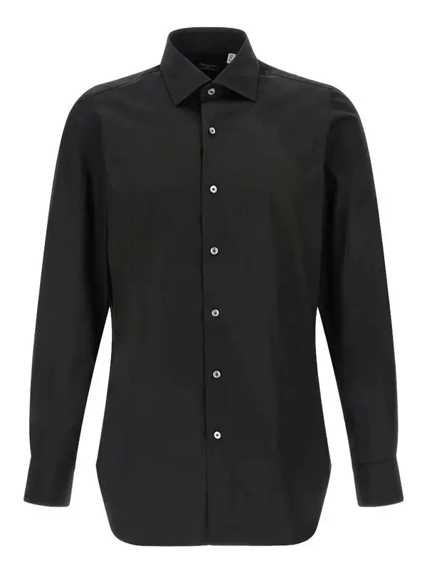 FINAMORE 1925 Napoli Collar Cotton Shirt - Black