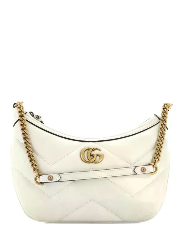 Gucci Gg Marmont Chain Moon Matelasse Leather Small Hobo Bag - White