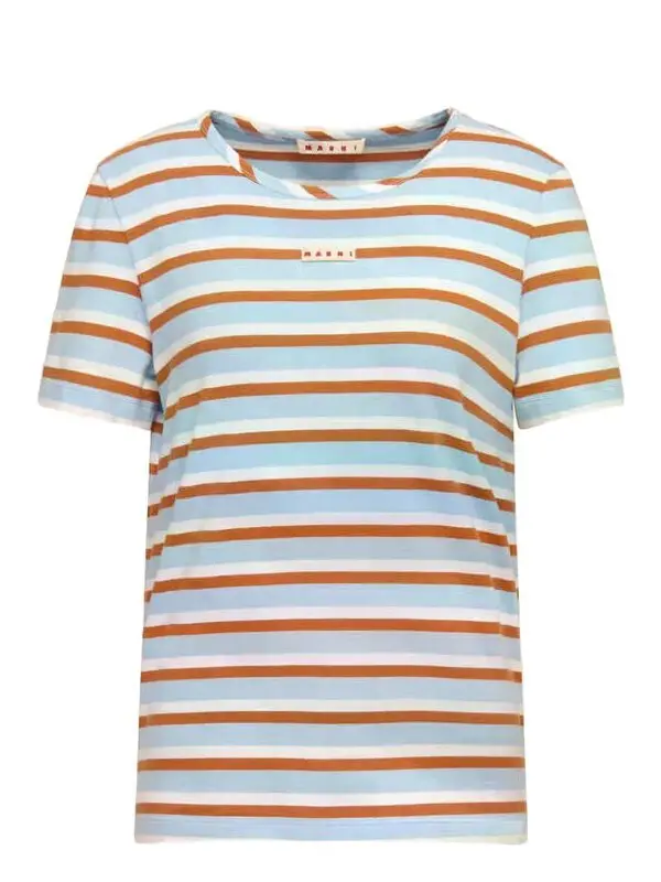 Marni Striped Logo-patch T-shirt - Blue