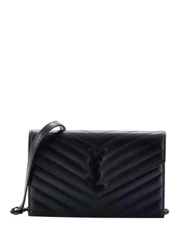 Saint Laurent Classic Monogram Wallet On Chain Matelasse Chevron Leather Small Crossbody Bag - Black