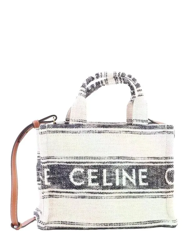 Celine Cabas Thais Striped Jacquard Textile Small Tote Bag - Neutrals