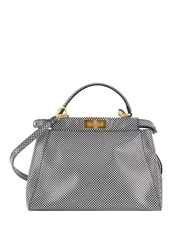 Fendi Peekaboo Regular Shoulder Bag Check Print Leather - Multicolour