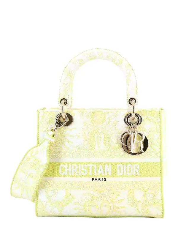 Dior Lady D-lite Embroidered Canvas Medium Satchel - Yellow