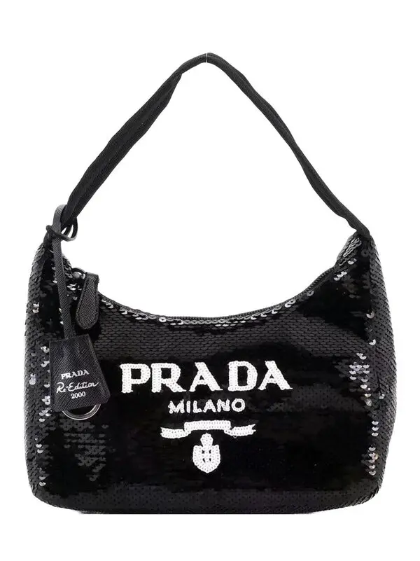 Prada Re-edition 2000 Sequins Mini Hobo Bag - Black