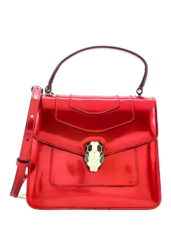 BVLGARI Serpenti Top Handle Bag Patent Small Satchel - Red