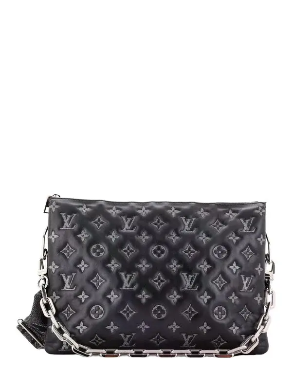 LOUIS VUITTON Coussin Mm Crossbody Bag Denim Printed Monogram Embossed Lambskin - Black