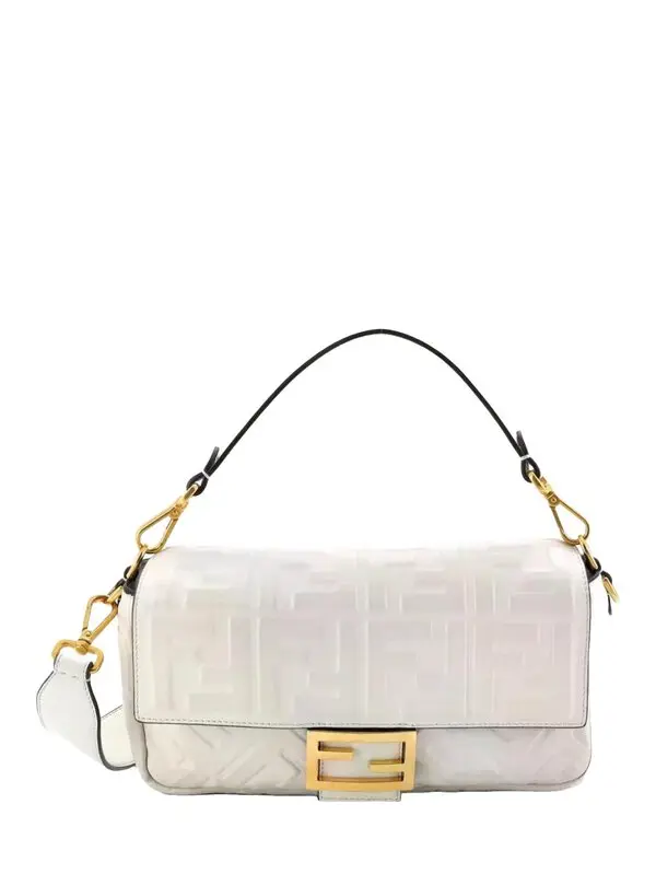 Fendi Baguette Nm Bag Zucca Embossed Leather Medium - White